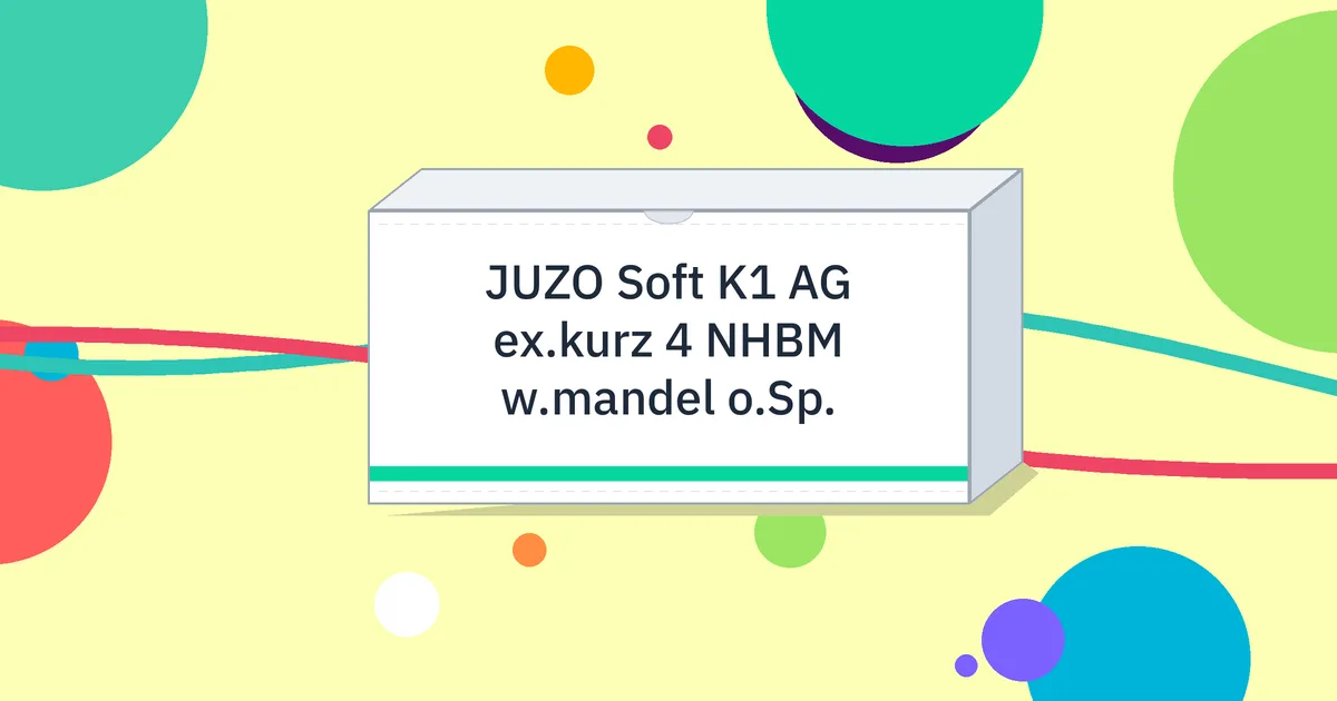 Symbolbild: Packung mit der Aufschrift JUZO Soft K1 AG ex.kurz 4 NHBM w.mandel o.Sp. (PZN 15017584) – Verfügbarkeit und Bezug in Apotheken in Frankfurt am Main
