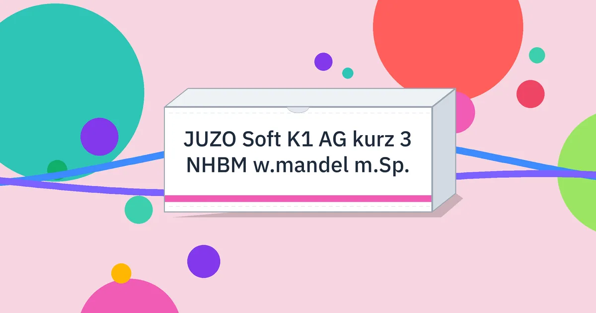 Symbolbild: Packung mit der Aufschrift JUZO Soft K1 AG kurz 3 NHBM w.mandel m.Sp. (PZN 15016159) – Verfügbarkeit und Bezug in Apotheken in Frankfurt am Main