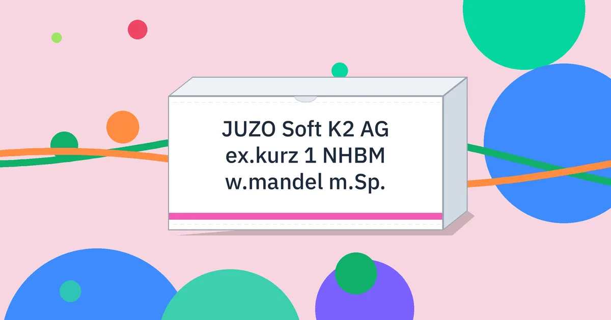 Symbolbild: Packung mit der Aufschrift JUZO Soft K2 AG ex.kurz 1 NHBM w.mandel m.Sp. (PZN 15021309) – Verfügbarkeit und Bezug in Apotheken in Frankfurt am Main