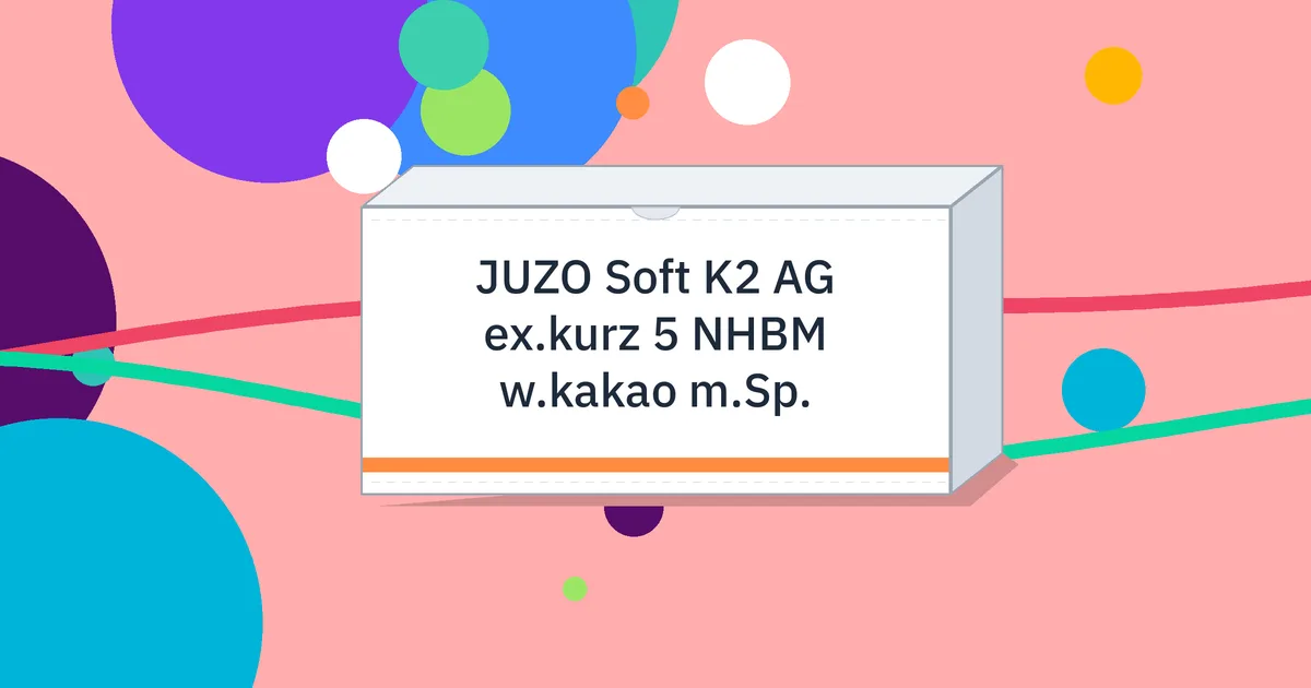 Symbolbild: Packung mit der Aufschrift JUZO Soft K2 AG ex.kurz 5 NHBM w.kakao m.Sp. (PZN 15022674) – Verfügbarkeit und Bezug in Apotheken in Frankfurt am Main