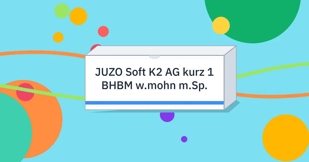 Symbolbild: Packung mit der Aufschrift JUZO Soft K2 AG kurz 1 BHBM w.mohn m.Sp. (PZN 14867725) – Verfügbarkeit und Bezug in Apotheken in Frankfurt am Main