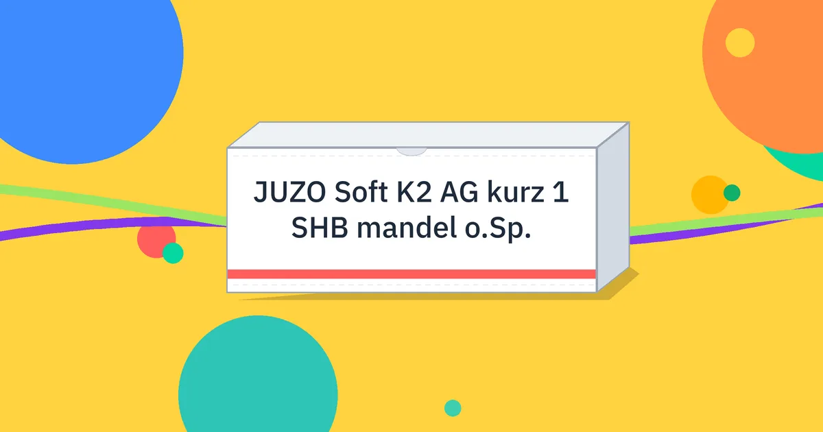 Symbolbild: Packung mit der Aufschrift JUZO Soft K2 AG kurz 1 SHB mandel o.Sp. (PZN 11308451) – Verfügbarkeit und Bezug in Apotheken in Frankfurt am Main