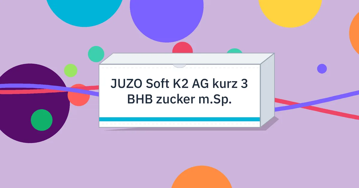 Symbolbild: Packung mit der Aufschrift JUZO Soft K2 AG kurz 3 BHB zucker m.Sp. (PZN 14825891) – Verfügbarkeit und Bezug in Apotheken in Frankfurt am Main