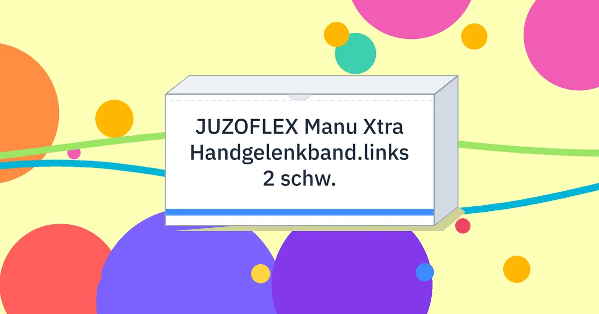 Symbolbild: Packung mit der Aufschrift JUZOFLEX Manu Xtra Handgelenkband.links 2 schw. (PZN 16635172) – Verfügbarkeit und Bezug in Apotheken in Frankfurt am Main