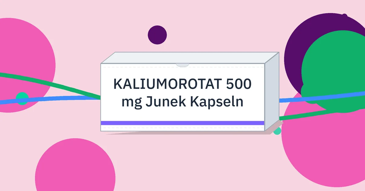 Symbolbild: Packung mit der Aufschrift KALIUMOROTAT 500 mg Junek Kapseln (PZN 11482686) – Verfügbarkeit und Bezug in Apotheken in Frankfurt am Main