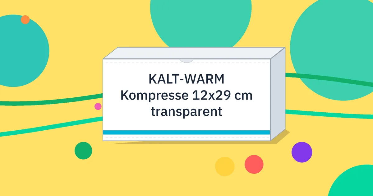 Symbolbild: Packung mit der Aufschrift KALT-WARM Kompresse 12x29 cm transparent (PZN 01288374) – Verfügbarkeit und Bezug in Apotheken in Frankfurt am Main