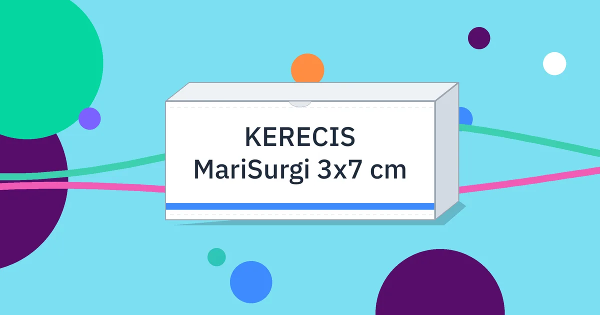 Symbolbild: Packung mit der Aufschrift KERECIS MariSurgi 3x7 cm (PZN 20600452) – Verfügbarkeit und Bezug in Apotheken in Frankfurt am Main
