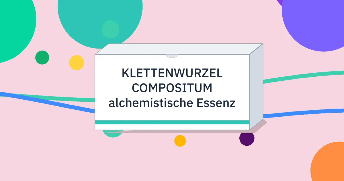 Symbolbild: Packung mit der Aufschrift KLETTENWURZEL COMPOSITUM alchemistische Essenz (PZN 11032121) – Verfügbarkeit und Bezug in Apotheken in Frankfurt am Main