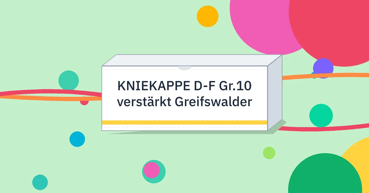 Symbolbild: Packung mit der Aufschrift KNIEKAPPE D-F Gr.10 verstärkt Greifswalder (PZN 01969789) – Verfügbarkeit und Bezug in Apotheken in Frankfurt am Main