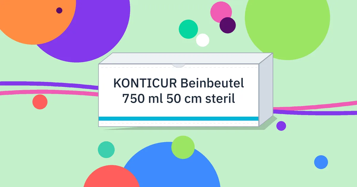 Symbolbild: Packung mit der Aufschrift KONTICUR Beinbeutel 750 ml 50 cm steril (PZN 12465626) – Verfügbarkeit und Bezug in Apotheken in Frankfurt am Main
