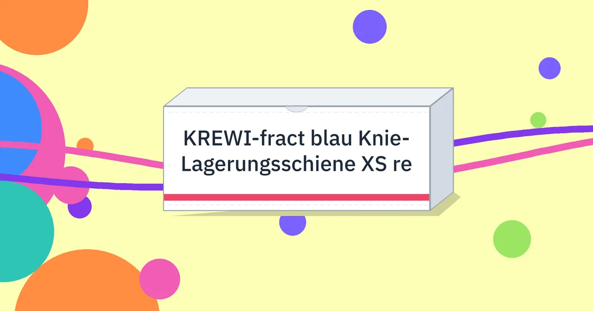 Symbolbild: Packung mit der Aufschrift KREWI-fract blau Knie-Lagerungsschiene XS re (PZN 17300060) – Verfügbarkeit und Bezug in Apotheken in Frankfurt am Main