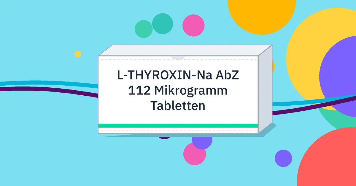 Symbolbild: Packung mit der Aufschrift L-THYROXIN-Na AbZ 112 Mikrogramm Tabletten (PZN 08812045) – Verfügbarkeit und Bezug in Apotheken in Frankfurt am Main
