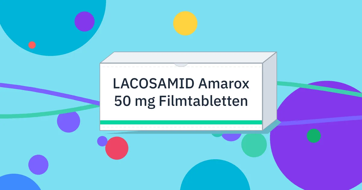 Symbolbild: Packung mit der Aufschrift LACOSAMID Amarox 50 mg Filmtabletten (PZN 18138555) – Verfügbarkeit und Bezug in Apotheken in Frankfurt am Main