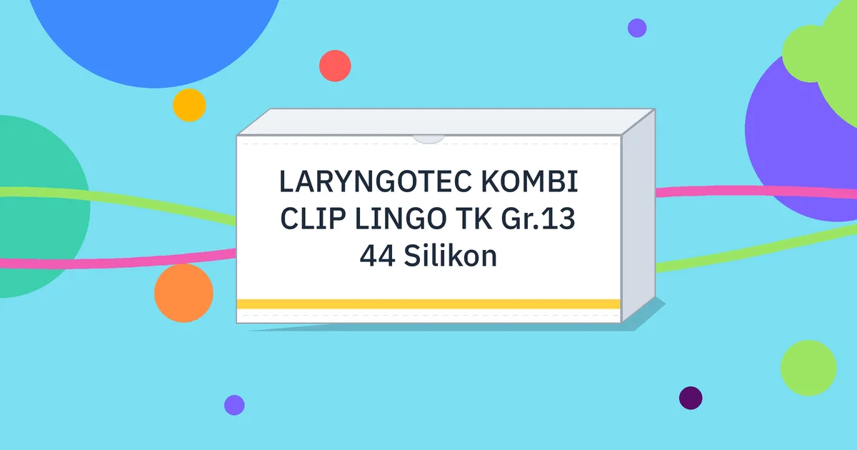 Symbolbild: Packung mit der Aufschrift LARYNGOTEC KOMBI CLIP LINGO TK Gr.13 44 Silikon (PZN 19532001) – Verfügbarkeit und Bezug in Apotheken in Frankfurt am Main