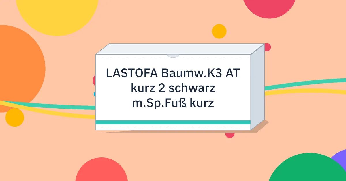 Symbolbild: Packung mit der Aufschrift LASTOFA Baumw.K3 AT kurz 2 schwarz m.Sp.Fuß kurz (PZN 01958768) – Verfügbarkeit und Bezug in Apotheken in Frankfurt am Main