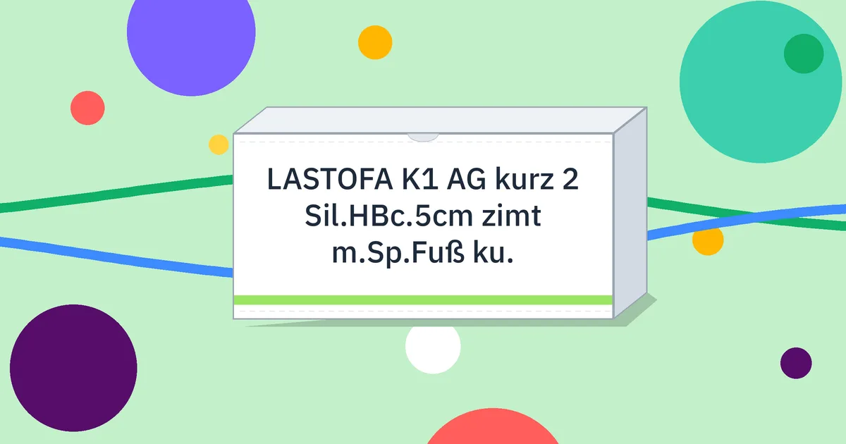 Symbolbild: Packung mit der Aufschrift LASTOFA K1 AG kurz 2 Sil.HBc.5cm zimt m.Sp.Fuß ku. (PZN 13789816) – Verfügbarkeit und Bezug in Apotheken in Frankfurt am Main