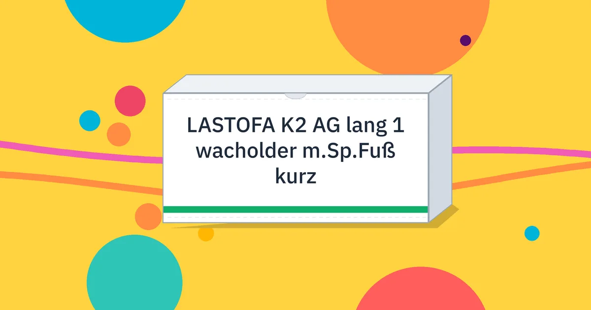 Symbolbild: Packung mit der Aufschrift LASTOFA K2 AG lang 1 wacholder m.Sp.Fuß kurz (PZN 13802014) – Verfügbarkeit und Bezug in Apotheken in Frankfurt am Main