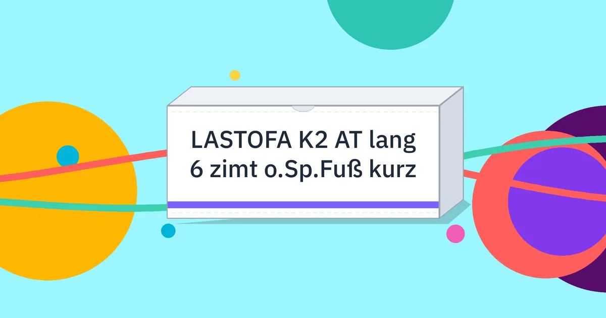 Symbolbild: Packung mit der Aufschrift LASTOFA K2 AT lang 6 zimt o.Sp.Fuß kurz (PZN 13810060) – Verfügbarkeit und Bezug in Apotheken in Frankfurt am Main