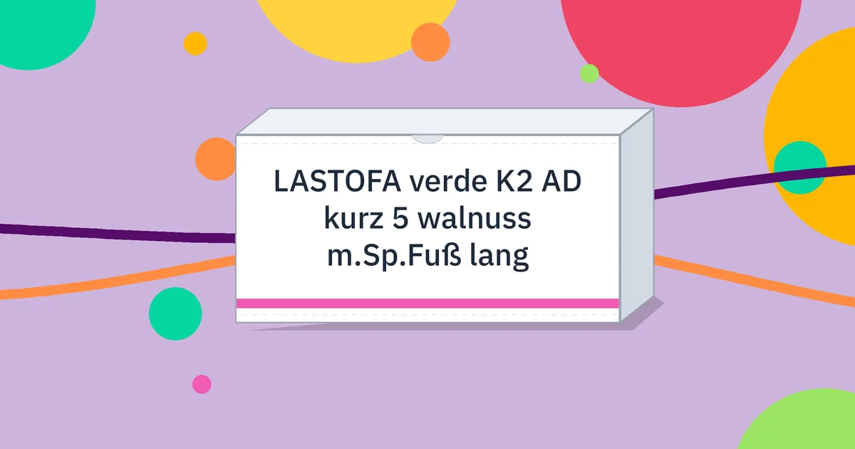Symbolbild: Packung mit der Aufschrift LASTOFA verde K2 AD kurz 5 walnuss m.Sp.Fuß lang (PZN 16729111) – Verfügbarkeit und Bezug in Apotheken in Frankfurt am Main