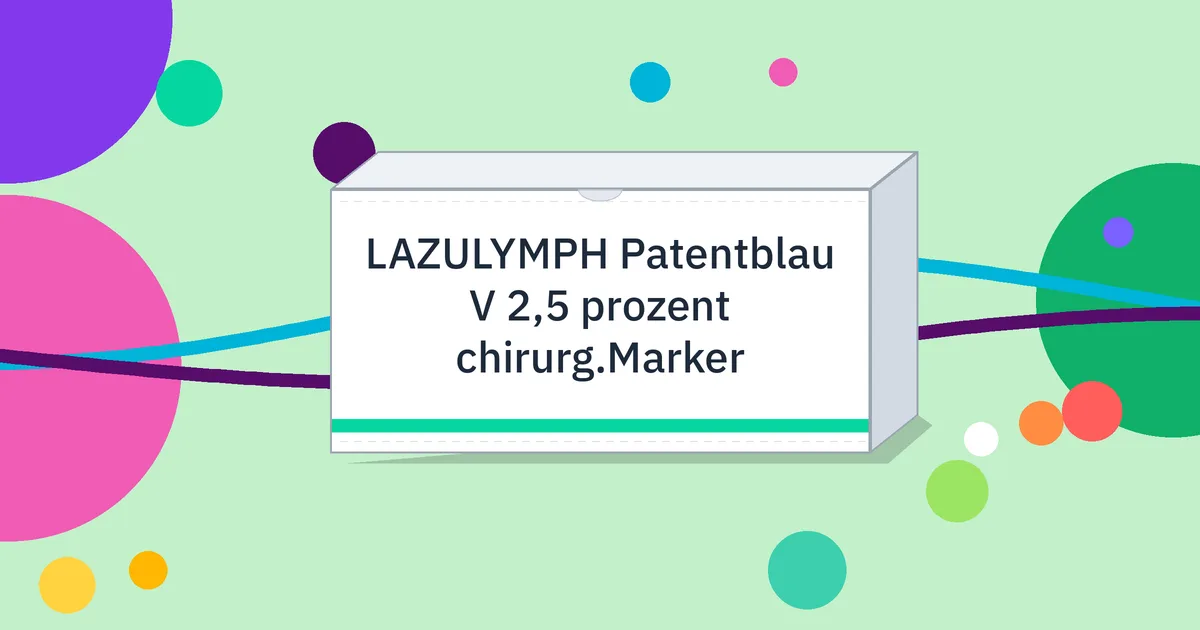 Symbolbild: Packung mit der Aufschrift LAZULYMPH Patentblau V 2,5 prozent chirurg.Marker (PZN 19708730) – Verfügbarkeit und Bezug in Apotheken in Frankfurt am Main