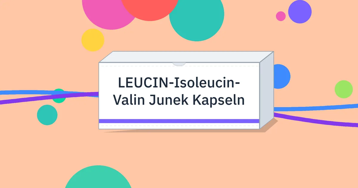 Symbolbild: Packung mit der Aufschrift LEUCIN-Isoleucin-Valin Junek Kapseln (PZN 17755659) – Verfügbarkeit und Bezug in Apotheken in Frankfurt am Main