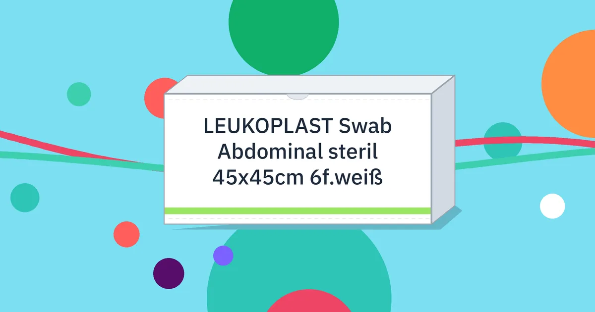 Symbolbild: Packung mit der Aufschrift LEUKOPLAST Swab Abdominal steril 45x45cm 6f.weiß (PZN 17208213) – Verfügbarkeit und Bezug in Apotheken in Frankfurt am Main