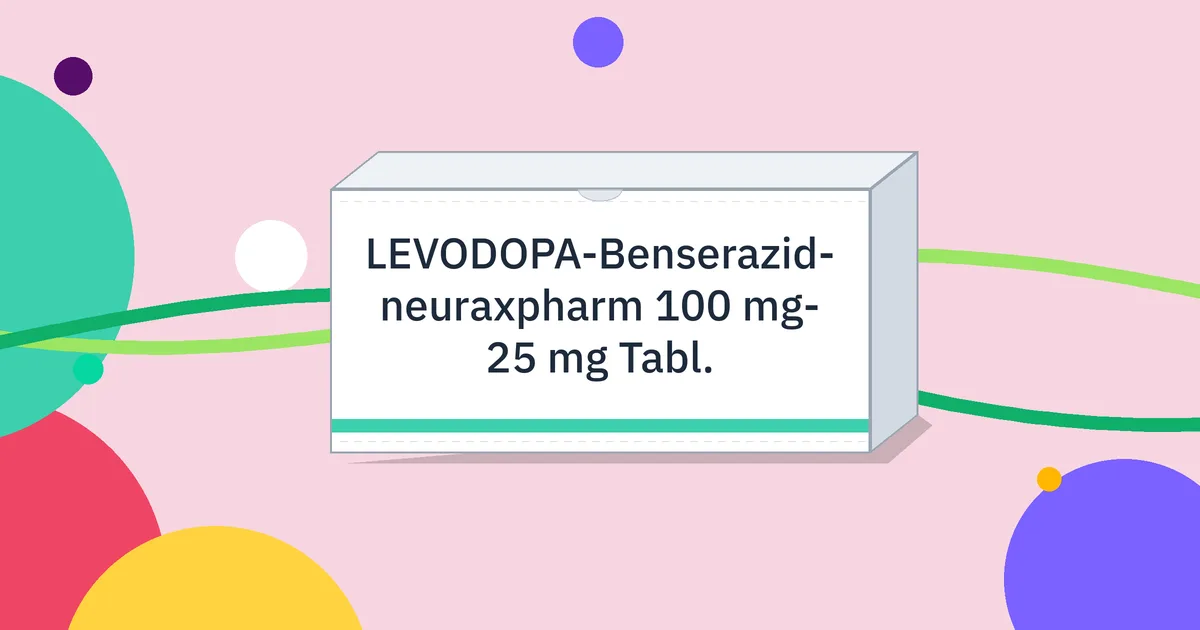 Symbolbild: Packung mit der Aufschrift LEVODOPA-Benserazid-neuraxpharm 100 mg-25 mg Tabl. (PZN 09467722) – Verfügbarkeit und Bezug in Apotheken in Frankfurt am Main