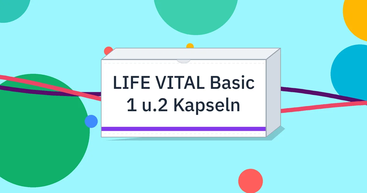 Symbolbild: Packung mit der Aufschrift LIFE VITAL Basic 1 u.2 Kapseln (PZN 02482919) – Verfügbarkeit und Bezug in Apotheken in Frankfurt am Main