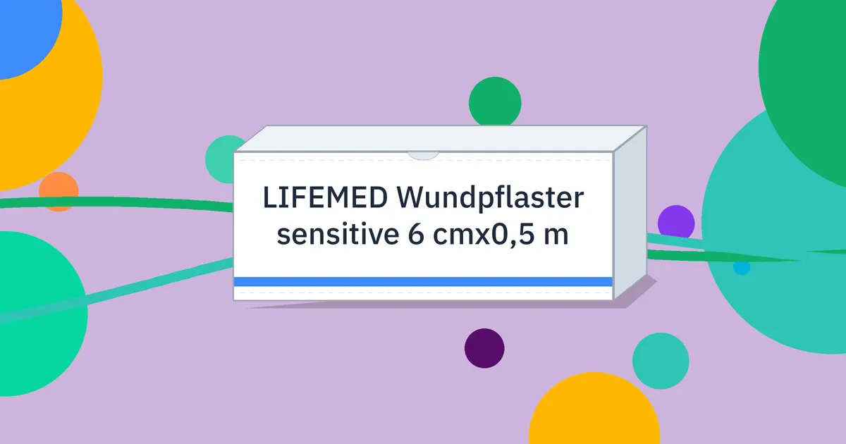 Symbolbild: Packung mit der Aufschrift LIFEMED Wundpflaster sensitive 6 cmx0,5 m (PZN 19155018) – Verfügbarkeit und Bezug in Apotheken in Frankfurt am Main