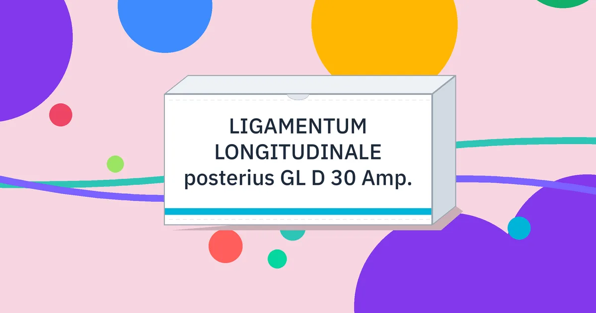 Symbolbild: Packung mit der Aufschrift LIGAMENTUM LONGITUDINALE posterius GL D 30 Amp. (PZN 02881884) – Verfügbarkeit und Bezug in Apotheken in Frankfurt am Main