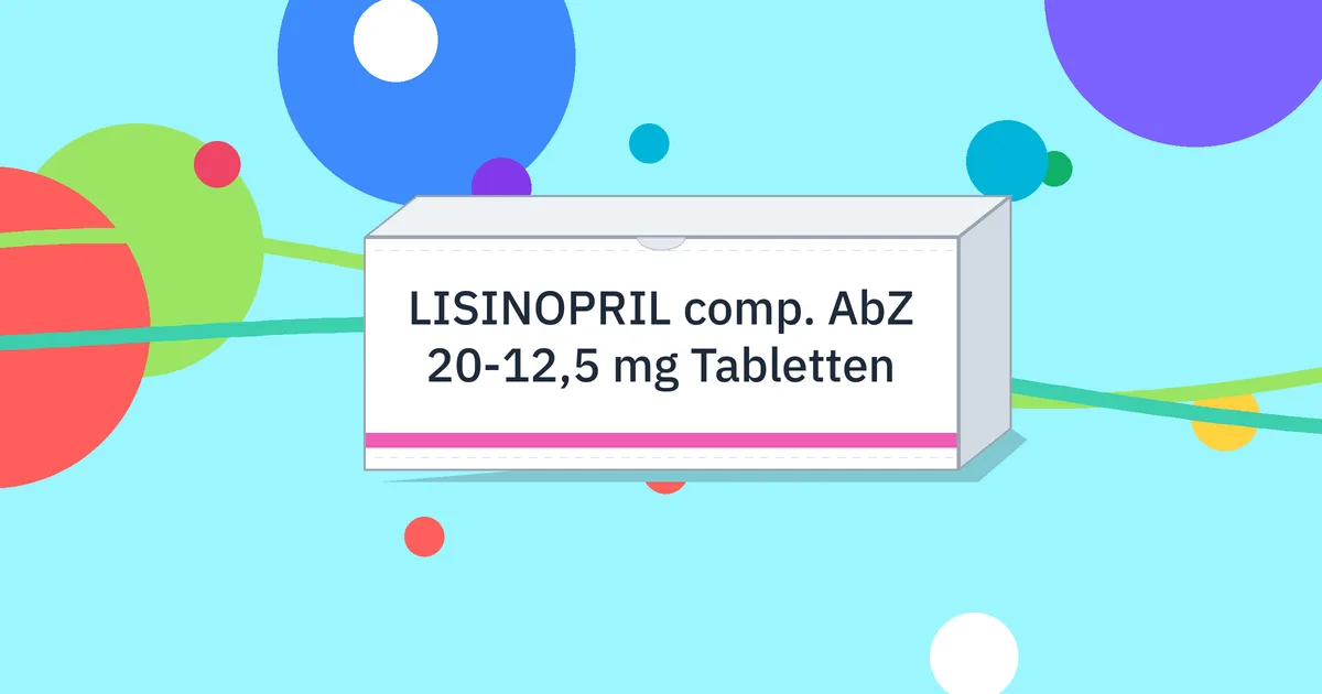 Symbolbild: Packung mit der Aufschrift LISINOPRIL comp. AbZ 20-12,5 mg Tabletten (PZN 01588231) – Verfügbarkeit und Bezug in Apotheken in Frankfurt am Main