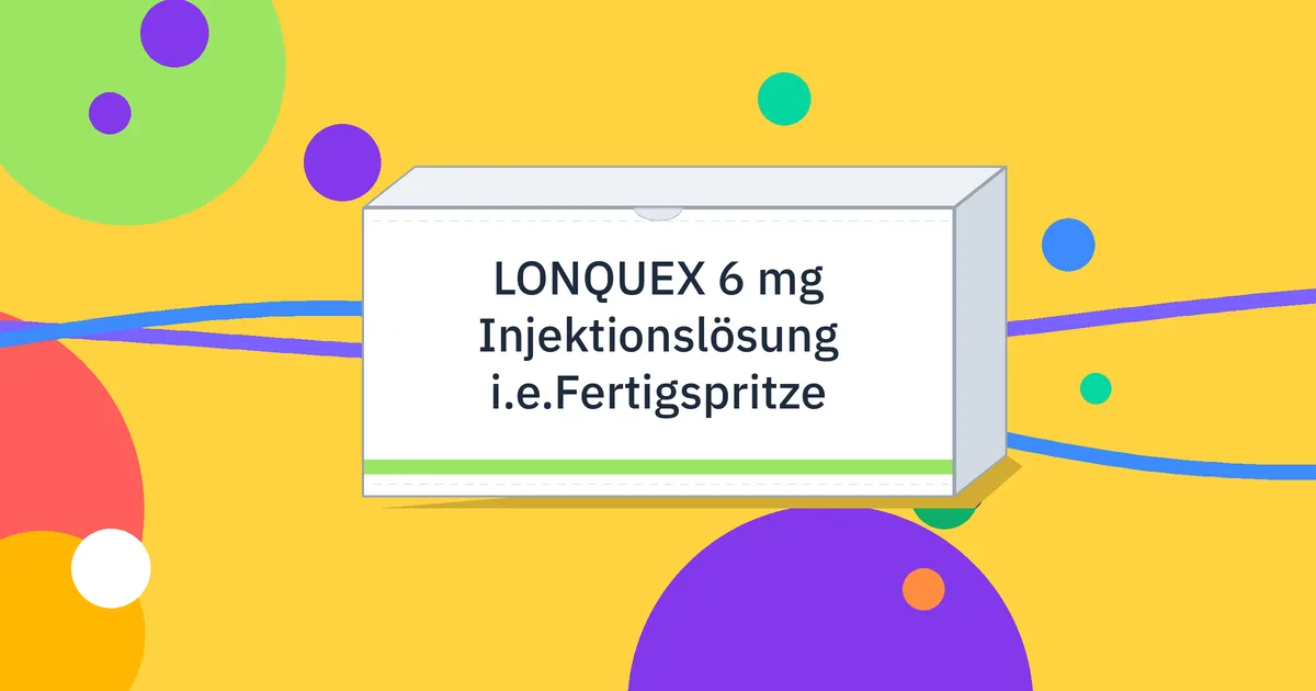 Symbolbild: Packung mit der Aufschrift LONQUEX 6 mg Injektionslösung i.e.Fertigspritze (PZN 11227646) – Verfügbarkeit und Bezug in Apotheken in Frankfurt am Main
