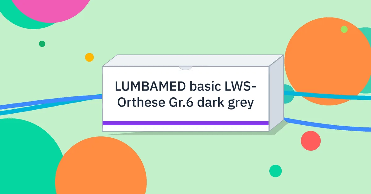 Symbolbild: Packung mit der Aufschrift LUMBAMED basic LWS-Orthese Gr.6 dark grey (PZN 20520210) – Verfügbarkeit und Bezug in Apotheken in Frankfurt am Main
