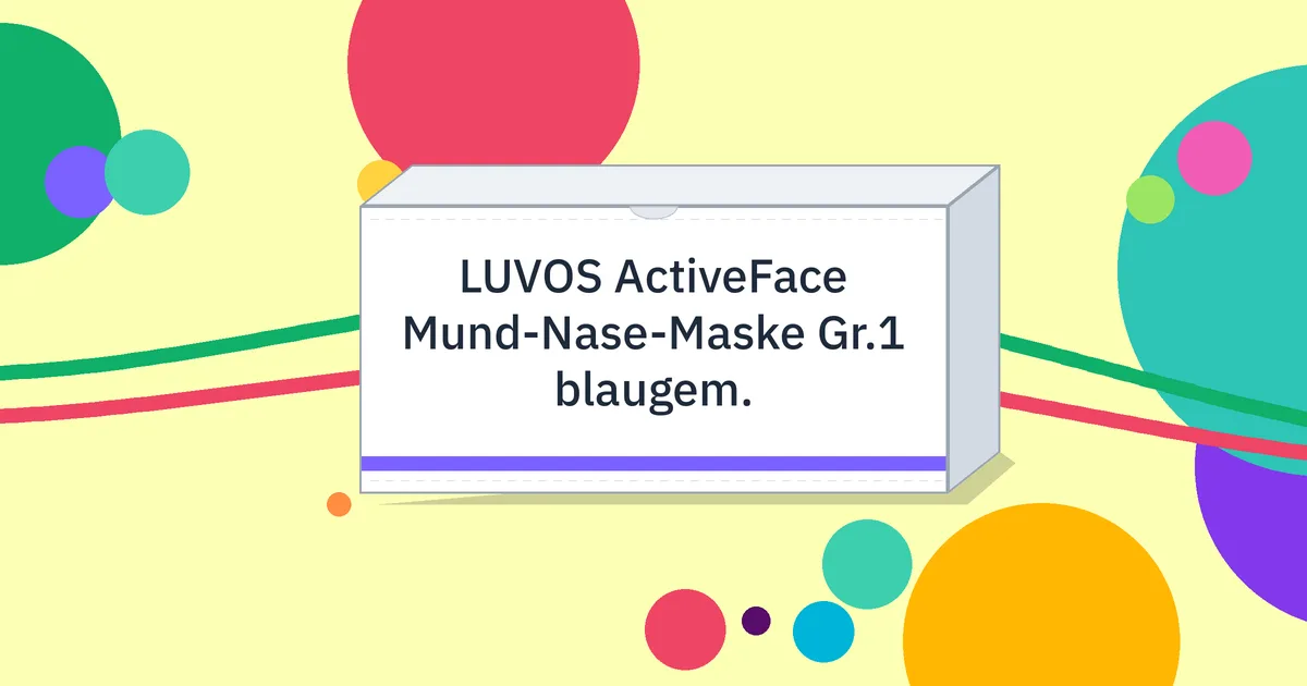 Symbolbild: Packung mit der Aufschrift LUVOS ActiveFace Mund-Nase-Maske Gr.1 blaugem. (PZN 16679815) – Verfügbarkeit und Bezug in Apotheken in Frankfurt am Main