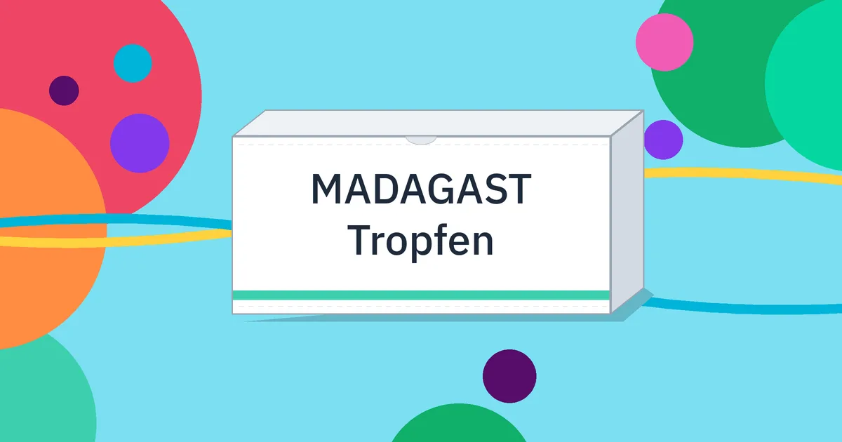 Symbolbild: Packung mit der Aufschrift MADAGAST Tropfen (PZN 18752841) – Verfügbarkeit und Bezug in Apotheken in Frankfurt am Main