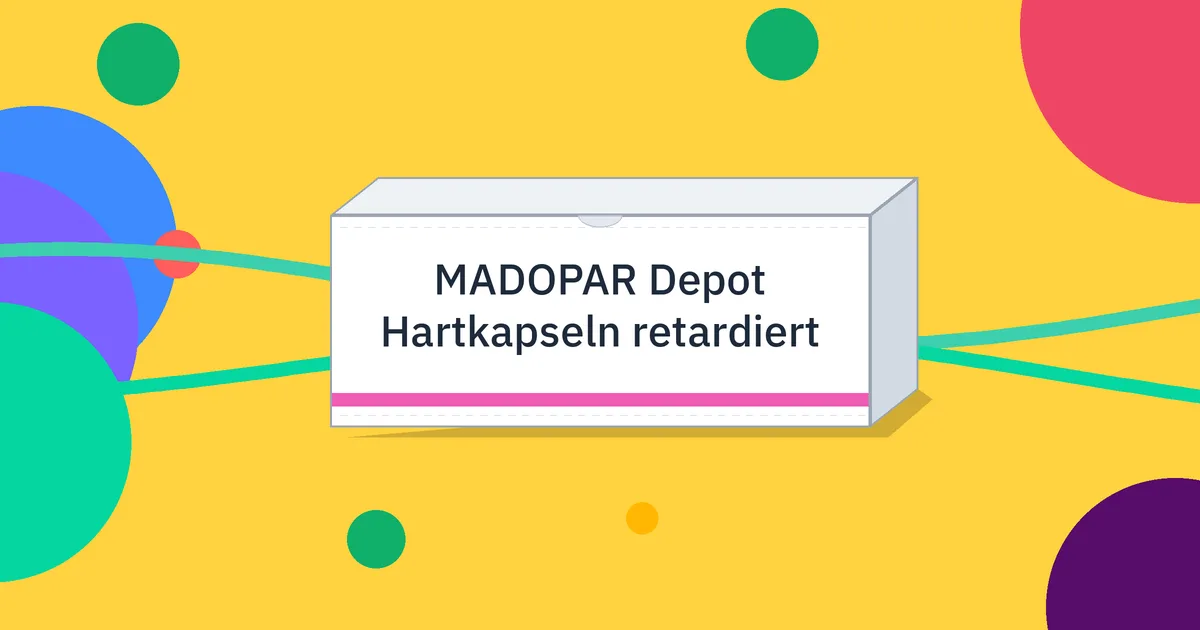 Symbolbild: Packung mit der Aufschrift MADOPAR Depot Hartkapseln retardiert (PZN 19462022) – Verfügbarkeit und Bezug in Apotheken in Frankfurt am Main