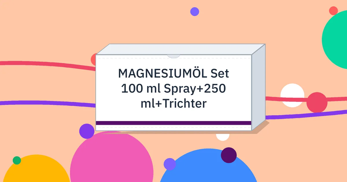 Symbolbild: Packung mit der Aufschrift MAGNESIUMÖL Set 100 ml Spray+250 ml+Trichter (PZN 15737723) – Verfügbarkeit und Bezug in Apotheken in Frankfurt am Main