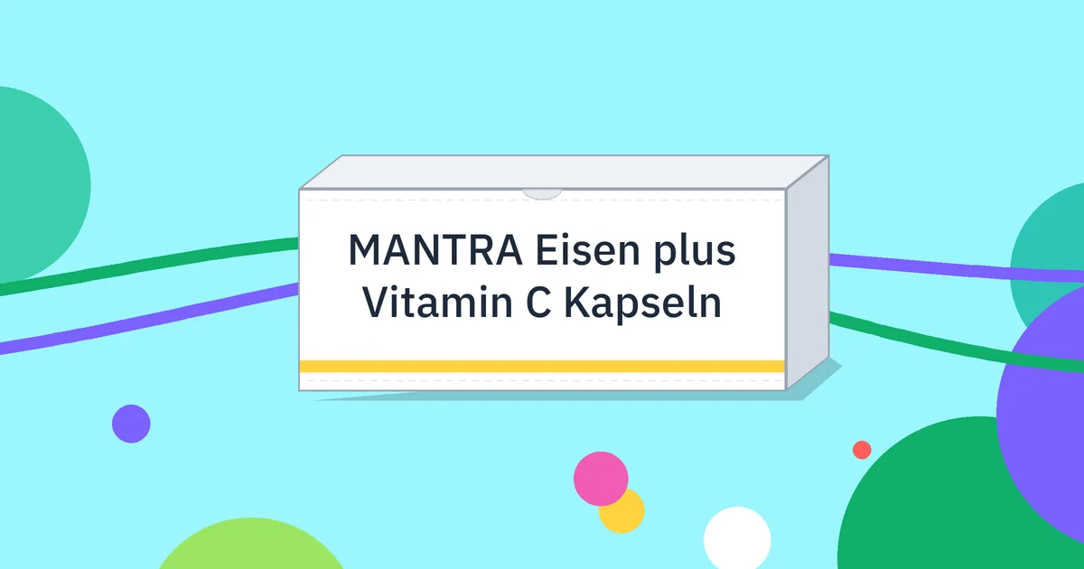 Symbolbild: Packung mit der Aufschrift MANTRA Eisen plus Vitamin C Kapseln (PZN 19210763) – Verfügbarkeit und Bezug in Apotheken in Frankfurt am Main