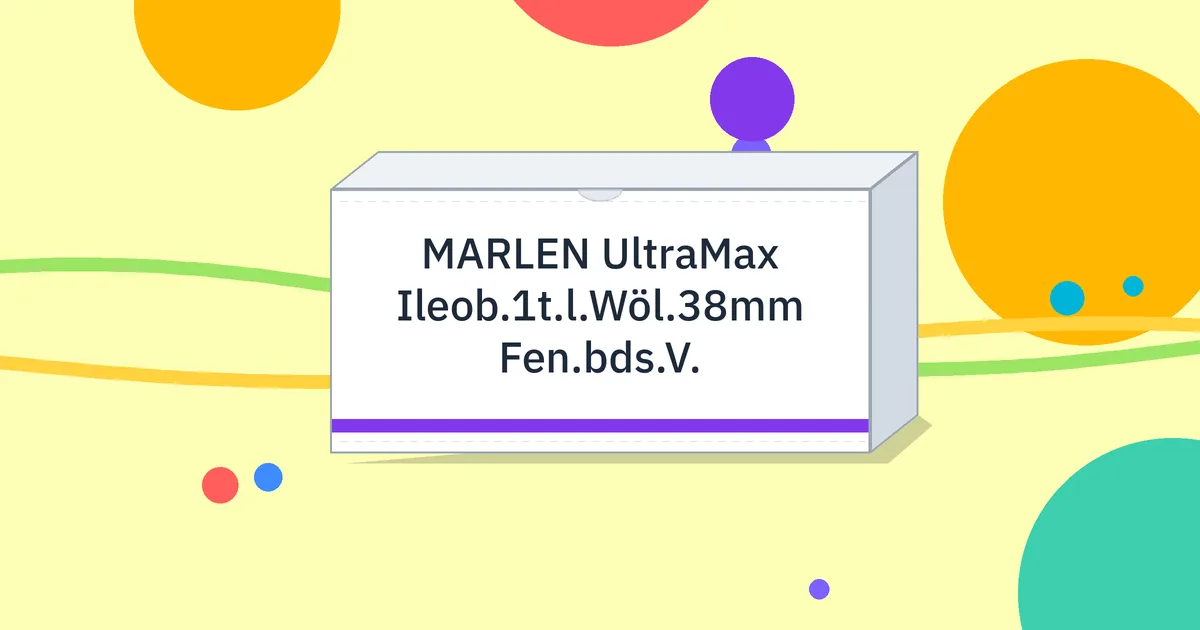 Symbolbild: Packung mit der Aufschrift MARLEN UltraMax Ileob.1t.l.Wöl.38mm Fen.bds.V. (PZN 00625639) – Verfügbarkeit und Bezug in Apotheken in Frankfurt am Main