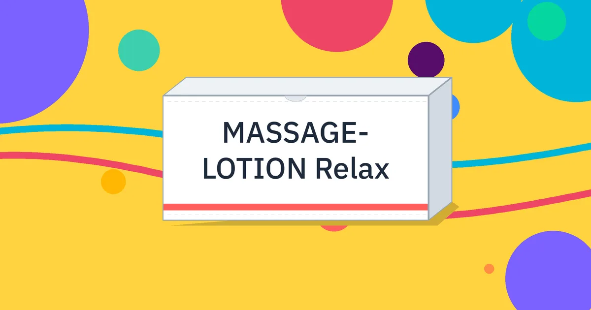Symbolbild: Packung mit der Aufschrift MASSAGE-LOTION Relax (PZN 13650573) – Verfügbarkeit und Bezug in Apotheken in Frankfurt am Main