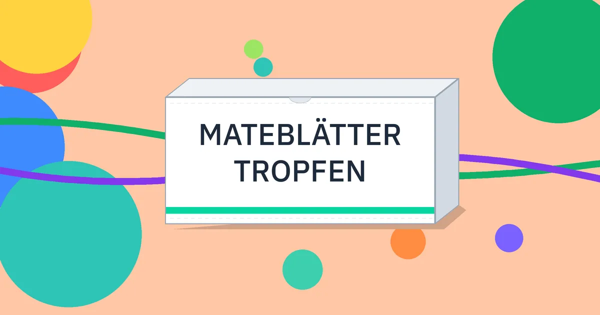 Symbolbild: Packung mit der Aufschrift MATEBLÄTTER TROPFEN (PZN 14127193) – Verfügbarkeit und Bezug in Apotheken in Frankfurt am Main