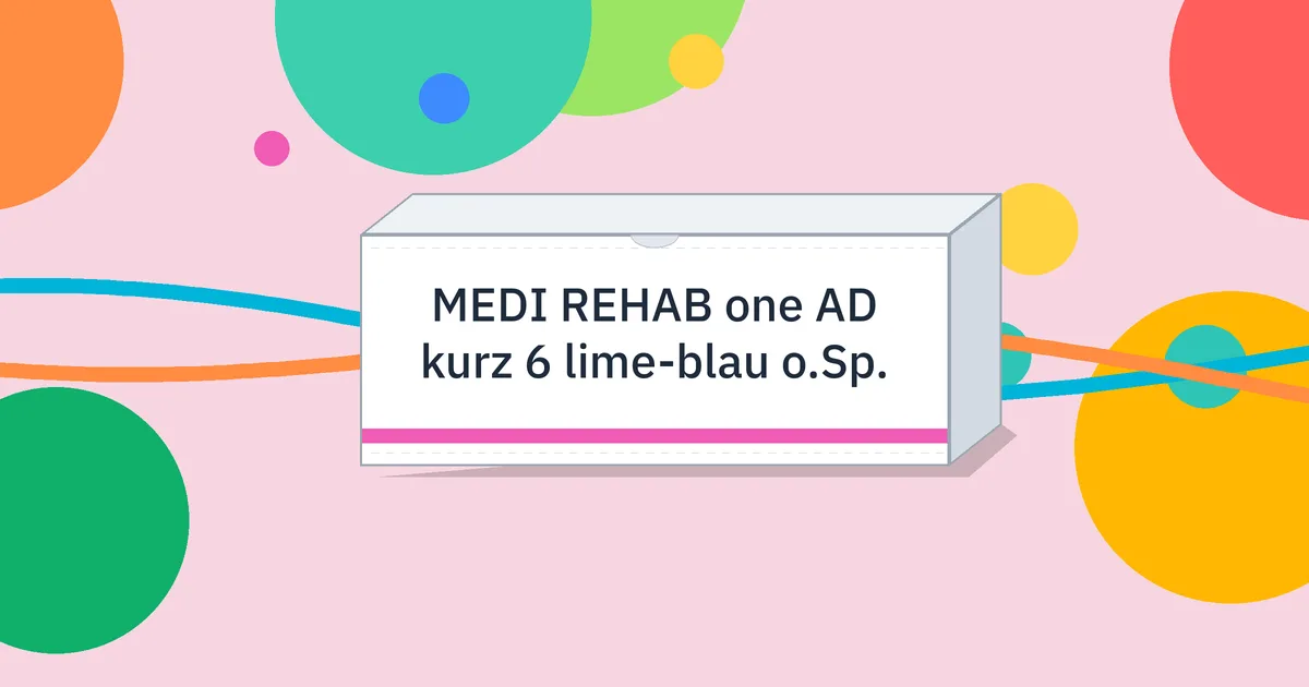 Symbolbild: Packung mit der Aufschrift MEDI REHAB one AD kurz 6 lime-blau o.Sp. (PZN 18898214) – Verfügbarkeit und Bezug in Apotheken in Frankfurt am Main