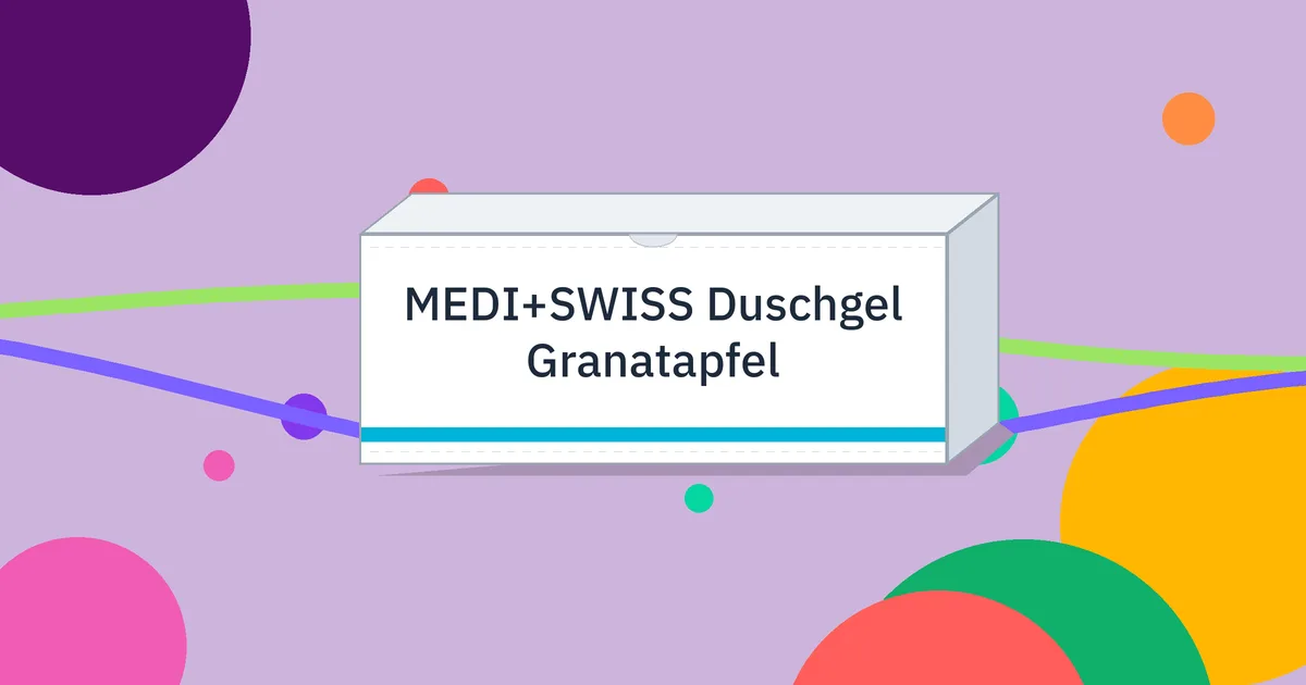 Symbolbild: Packung mit der Aufschrift MEDI+SWISS Duschgel Granatapfel (PZN 20649464) – Verfügbarkeit und Bezug in Apotheken in Frankfurt am Main