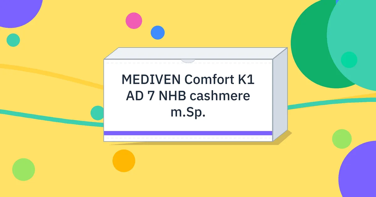 Symbolbild: Packung mit der Aufschrift MEDIVEN Comfort K1 AD 7 NHB cashmere m.Sp. (PZN 14659145) – Verfügbarkeit und Bezug in Apotheken in Frankfurt am Main