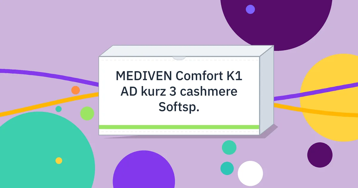 Symbolbild: Packung mit der Aufschrift MEDIVEN Comfort K1 AD kurz 3 cashmere Softsp. (PZN 14660295) – Verfügbarkeit und Bezug in Apotheken in Frankfurt am Main