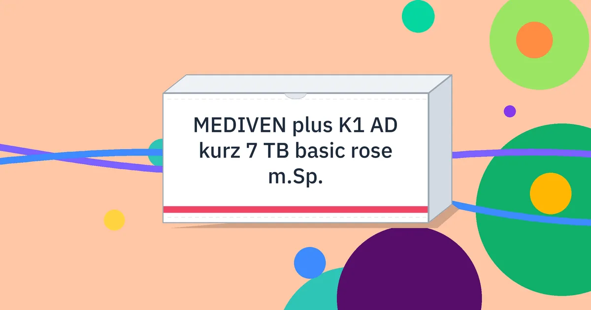 Symbolbild: Packung mit der Aufschrift MEDIVEN plus K1 AD kurz 7 TB basic rose m.Sp. (PZN 15045563) – Verfügbarkeit und Bezug in Apotheken in Frankfurt am Main