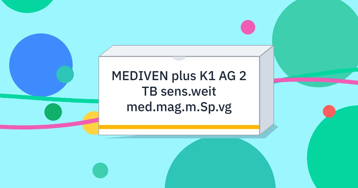 Symbolbild: Packung mit der Aufschrift MEDIVEN plus K1 AG 2 TB sens.weit med.mag.m.Sp.vg (PZN 15065554) – Verfügbarkeit und Bezug in Apotheken in Frankfurt am Main