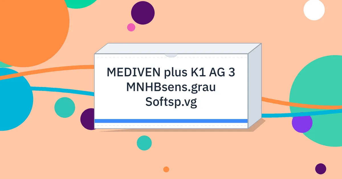 Symbolbild: Packung mit der Aufschrift MEDIVEN plus K1 AG 3 MNHBsens.grau Softsp.vg (PZN 18940850) – Verfügbarkeit und Bezug in Apotheken in Frankfurt am Main