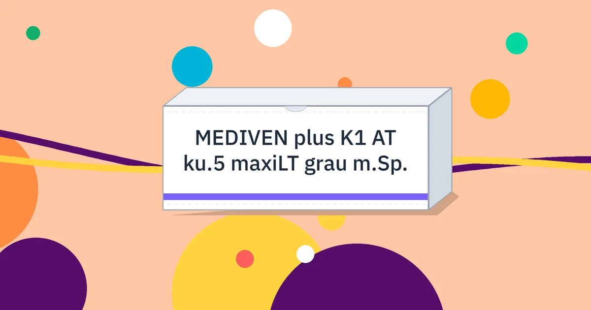 Symbolbild: Packung mit der Aufschrift MEDIVEN plus K1 AT ku.5 maxiLT grau m.Sp. (PZN 18942547) – Verfügbarkeit und Bezug in Apotheken in Frankfurt am Main