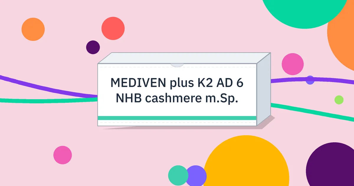 Symbolbild: Packung mit der Aufschrift MEDIVEN plus K2 AD 6 NHB cashmere m.Sp. (PZN 15936397) – Verfügbarkeit und Bezug in Apotheken in Frankfurt am Main